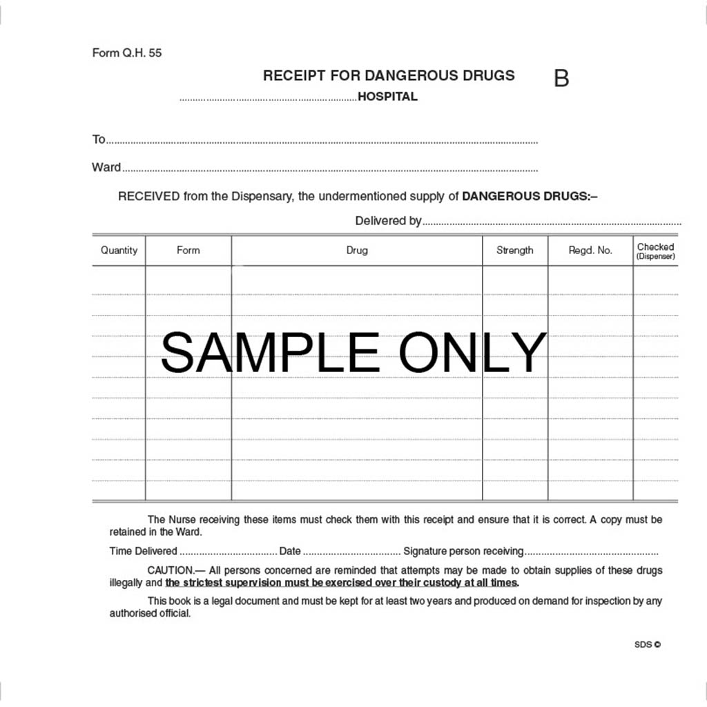 Book Receipt for Dangerous Drugs Duplicated 100's QH55 - SSS Australia ...